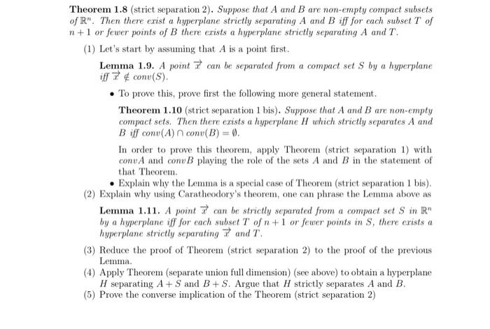 Solved Theorem 1.8 (strict separation 2). Suppose that A and | Chegg.com