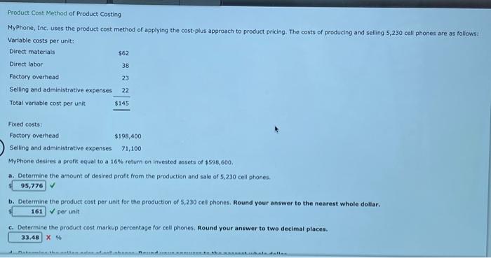 Solved Product Cost Method of Product Costing Myphone, Inc. | Chegg.com