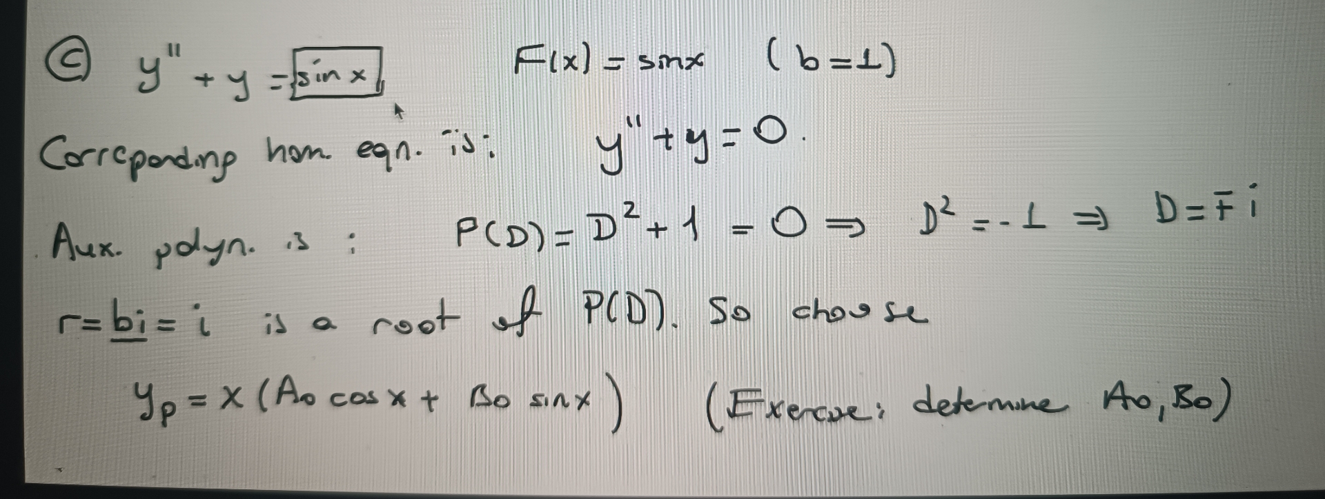 Solved (c) y''+y=sinx | Chegg.com
