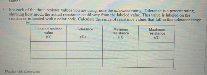 alone 3. For each of the three resistor values you | Chegg.com