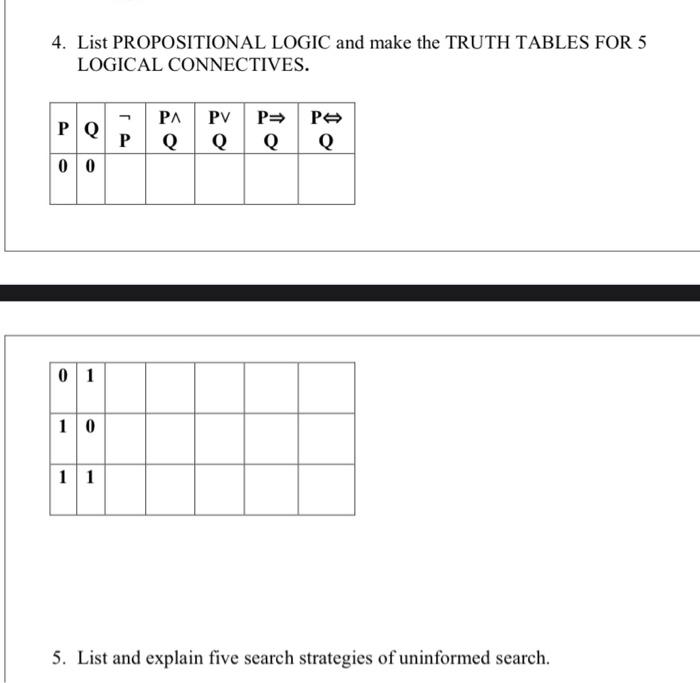 Solved 4. List PROPOSITIONAL LOGIC and make the TRUTH TABLES | Chegg.com