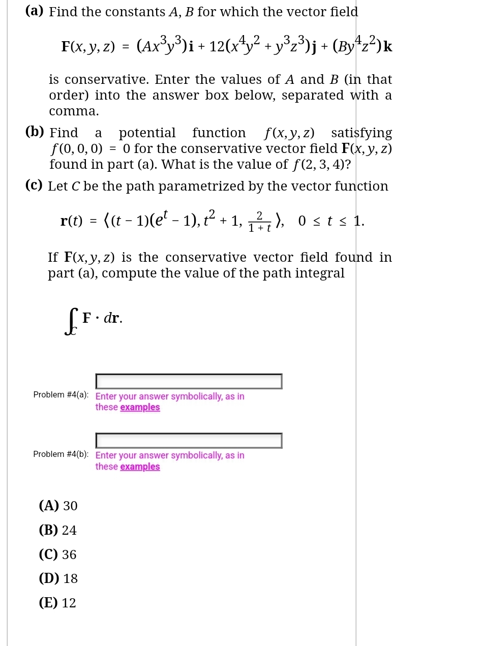 Solved (a) ﻿Find the constants A,B ﻿for which the vector | Chegg.com