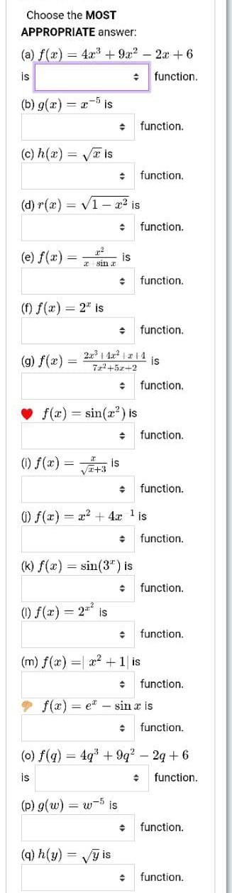 Solved (a) f(x)=4x3+9x2−2x+6 is function. (b) g(x)=x−5 is | Chegg.com