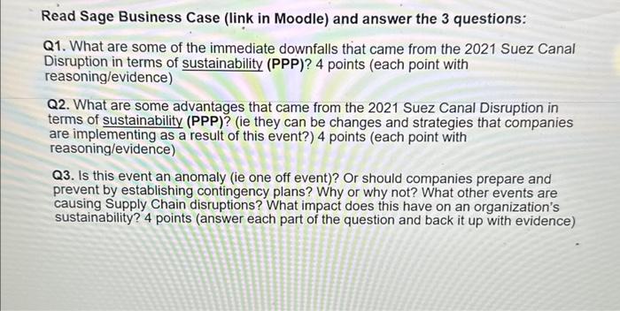 Solved Read Sage Business Case (link in Moodle) and answer | Chegg.com