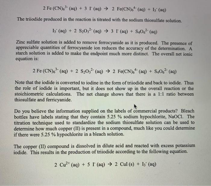 Solved 2Fe(CN)63−(aq)+3I−(aq)→2Fe(CN)64−(aq)+I3−(aq) The | Chegg.com