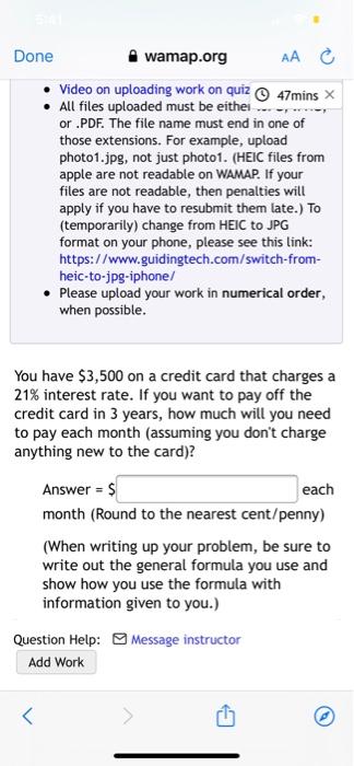 Solved wamap.org video on uploading work on quiz • All files | Chegg.com
