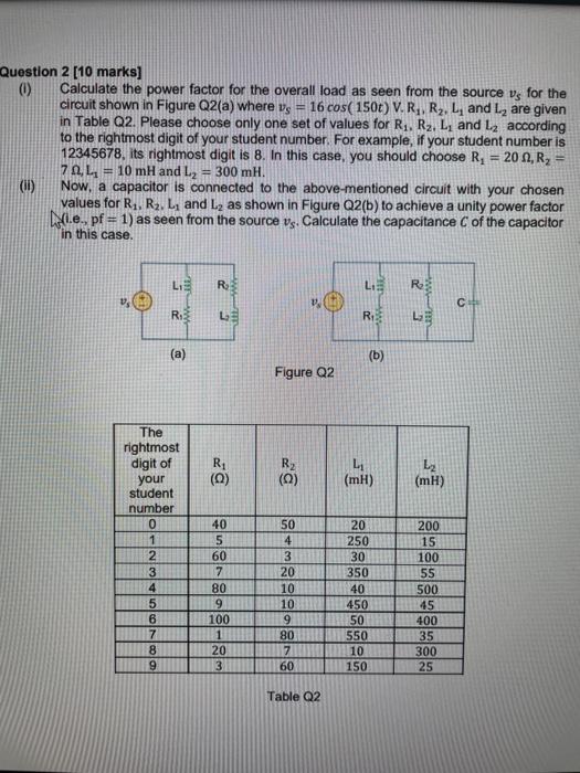 Solved Question 2 [10 marks] (1) (II) Calculate the power | Chegg.com