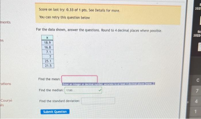 Solved Score on last try: 0.33 of 1pts. See Details for | Chegg.com