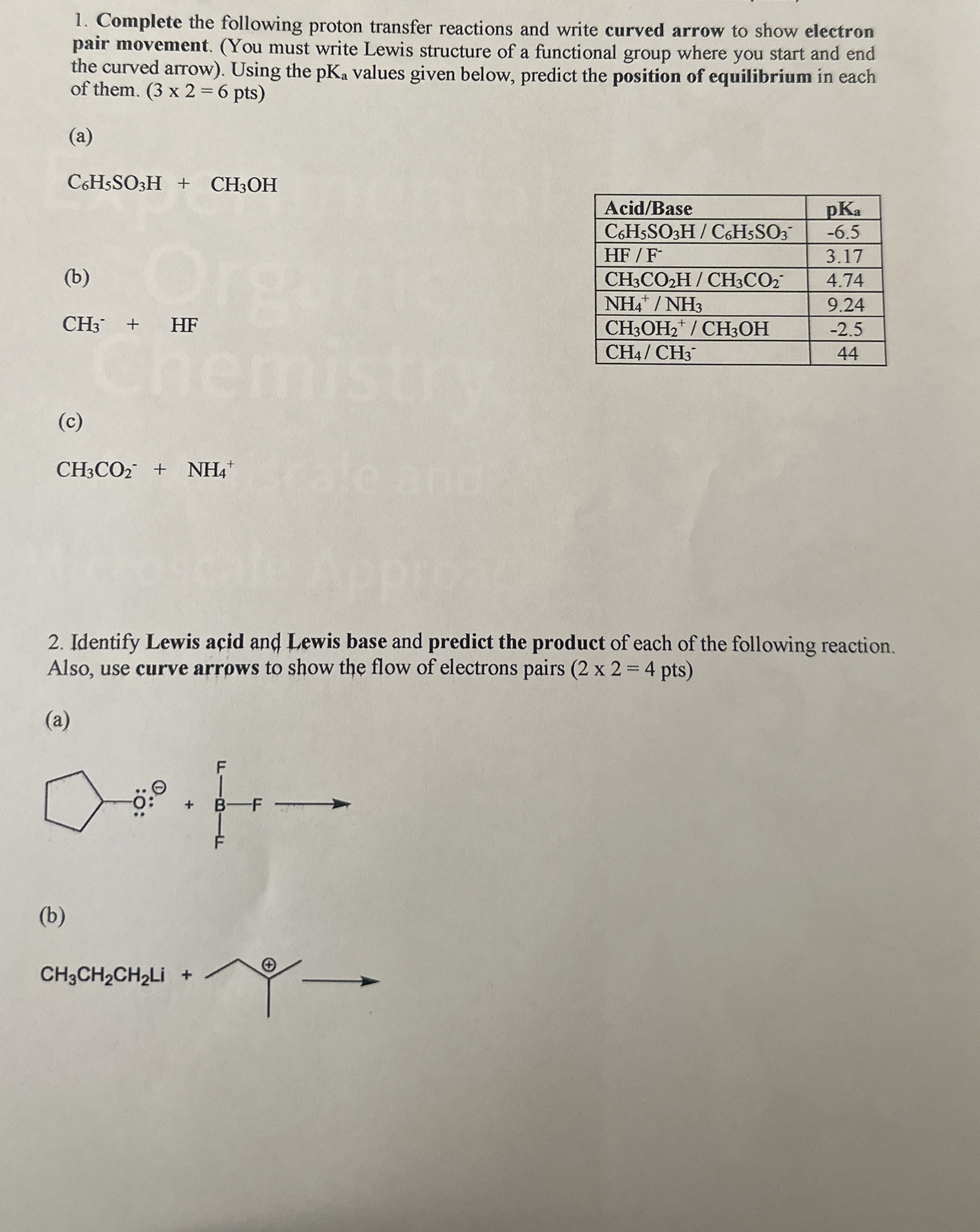Solved Complete the following proton transfer reactions and | Chegg.com