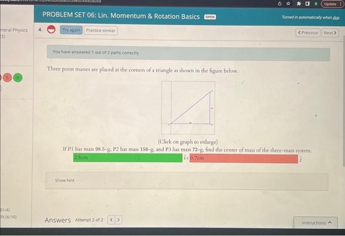 Solved Three point masses are placed at the corners of a | Chegg.com