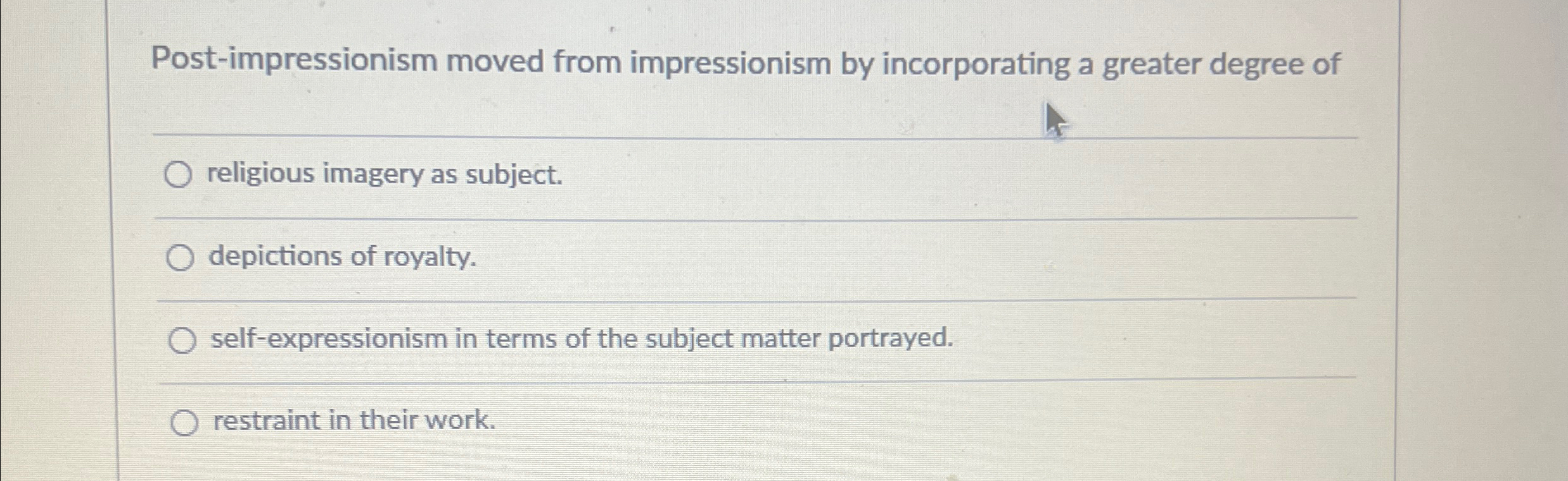 Solved Post-impressionism moved from impressionism by | Chegg.com