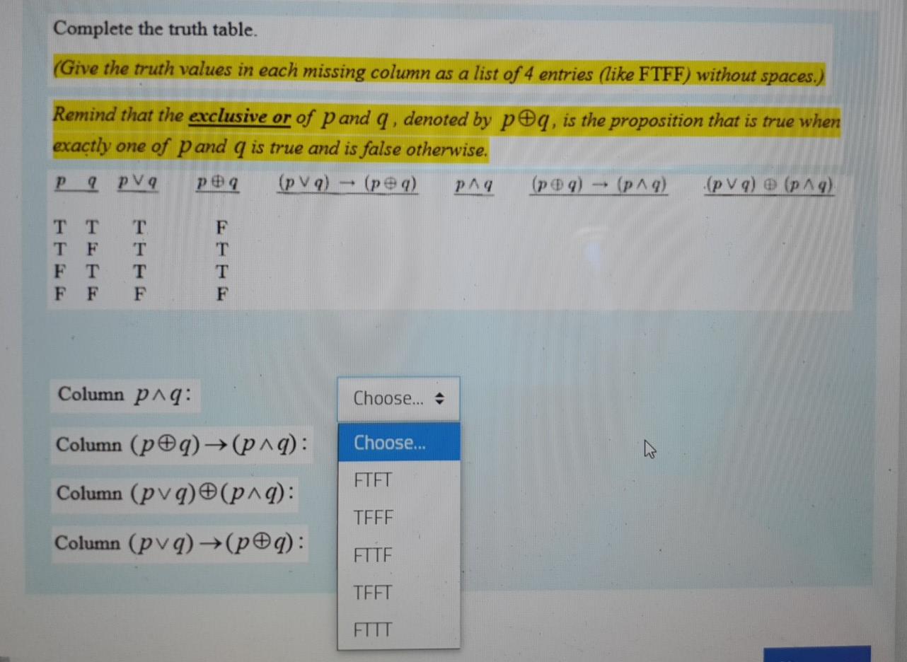 Solved Complete the truth table. (Give the truth values in | Chegg.com