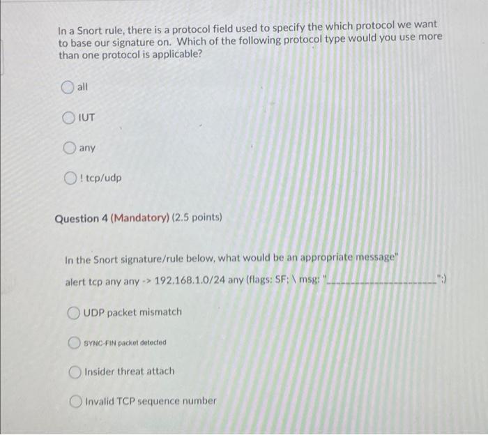 Solved In the partial Snort rule argument: content:"secret"; | Chegg.com