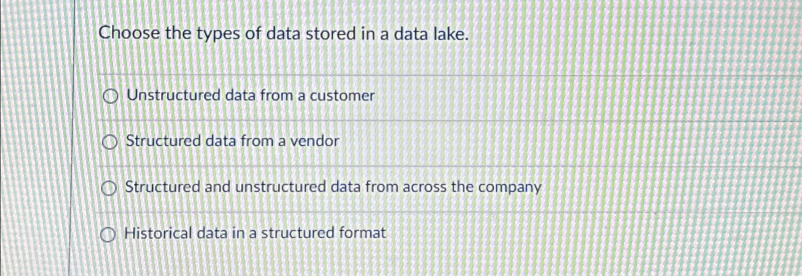 Solved Choose the types of data stored in a data | Chegg.com