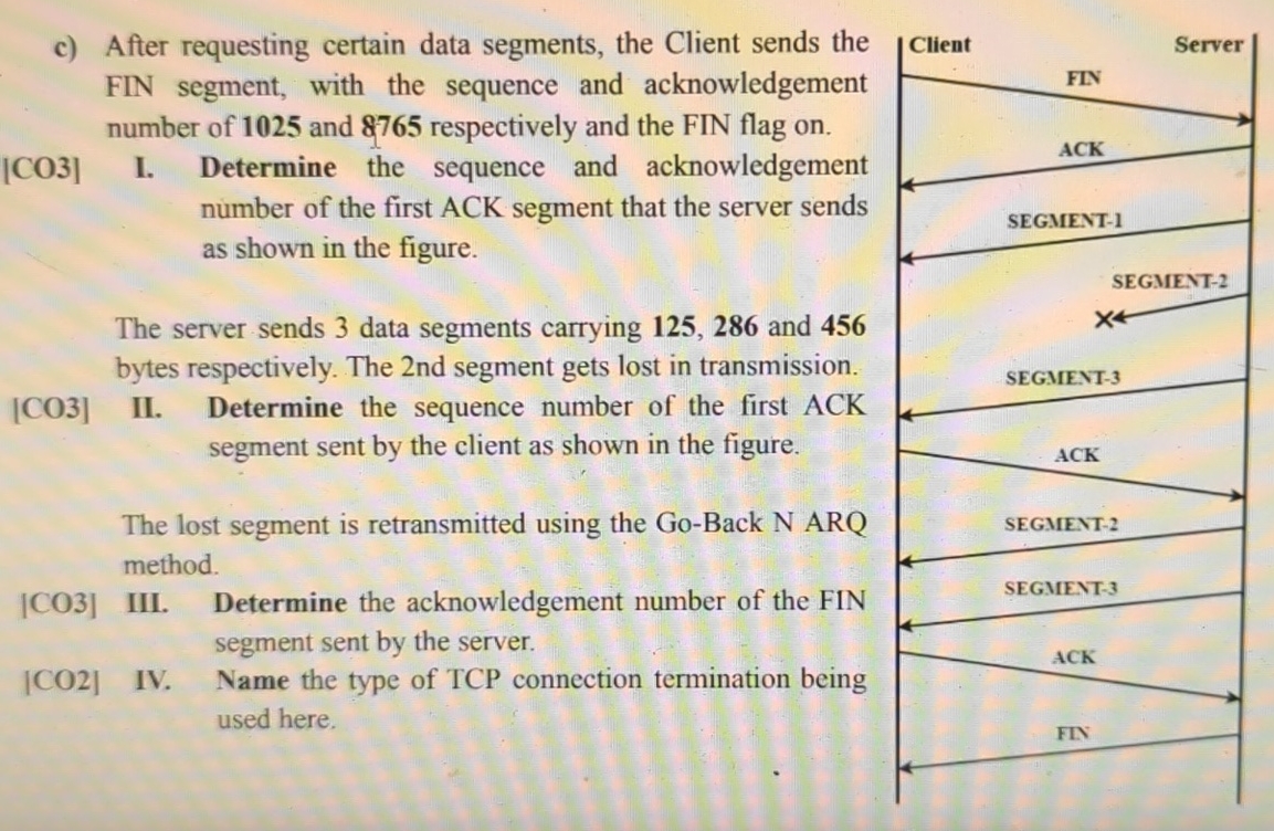 Solved c) ﻿After requesting certain data segments, the | Chegg.com
