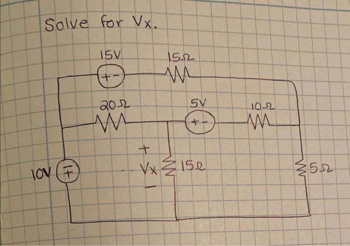 Solved Solve for Vx. 15V + 201 10V (F) M 1552 5V + Vx 15.2 | Chegg.com Solved Solve for Vx. 15V + 201 10V (F) M 1552 5V + Vx 15.2 | Chegg.com