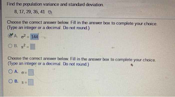 Solved Find the population variance and standard deviation. | Chegg.com