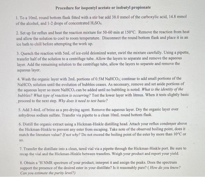 Solved Prelab Questions: Fischer Esterification Reaction | Chegg.com
