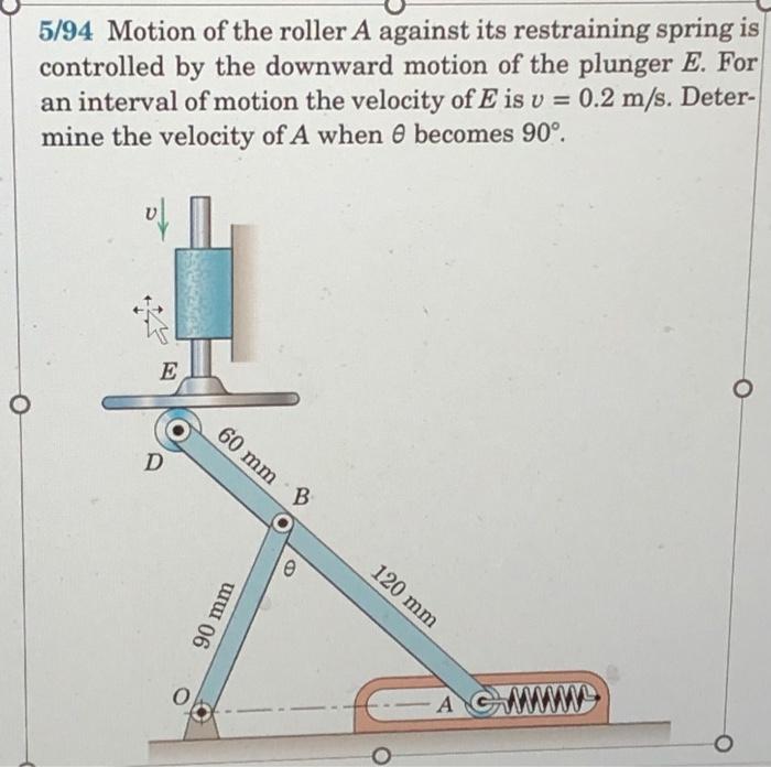 Solved 5/94 Motion of the roller A against its restraining | Chegg.com