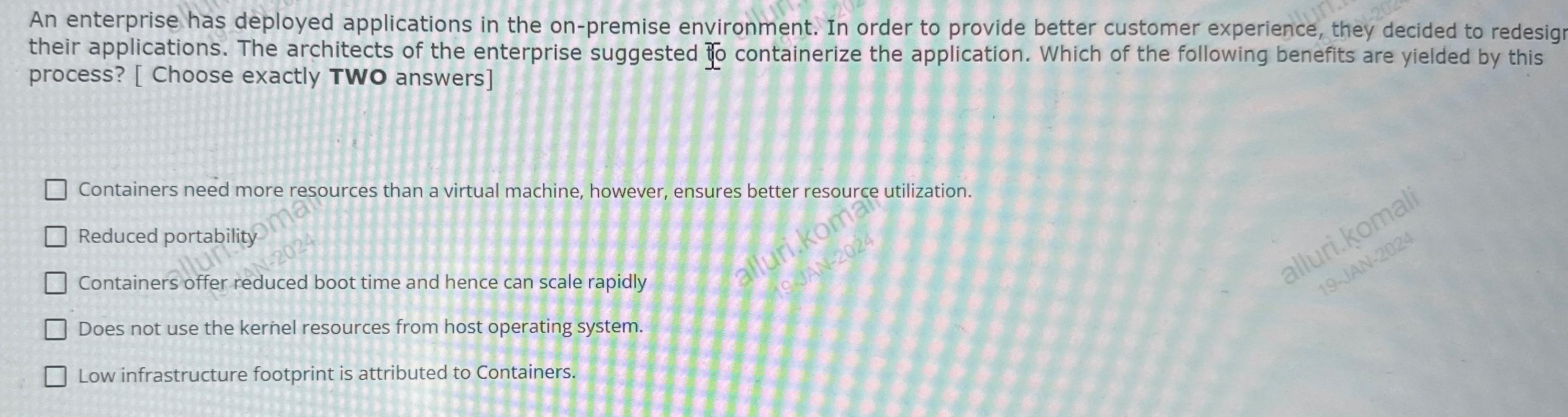 Solved An enterprise has deployed applications in the | Chegg.com