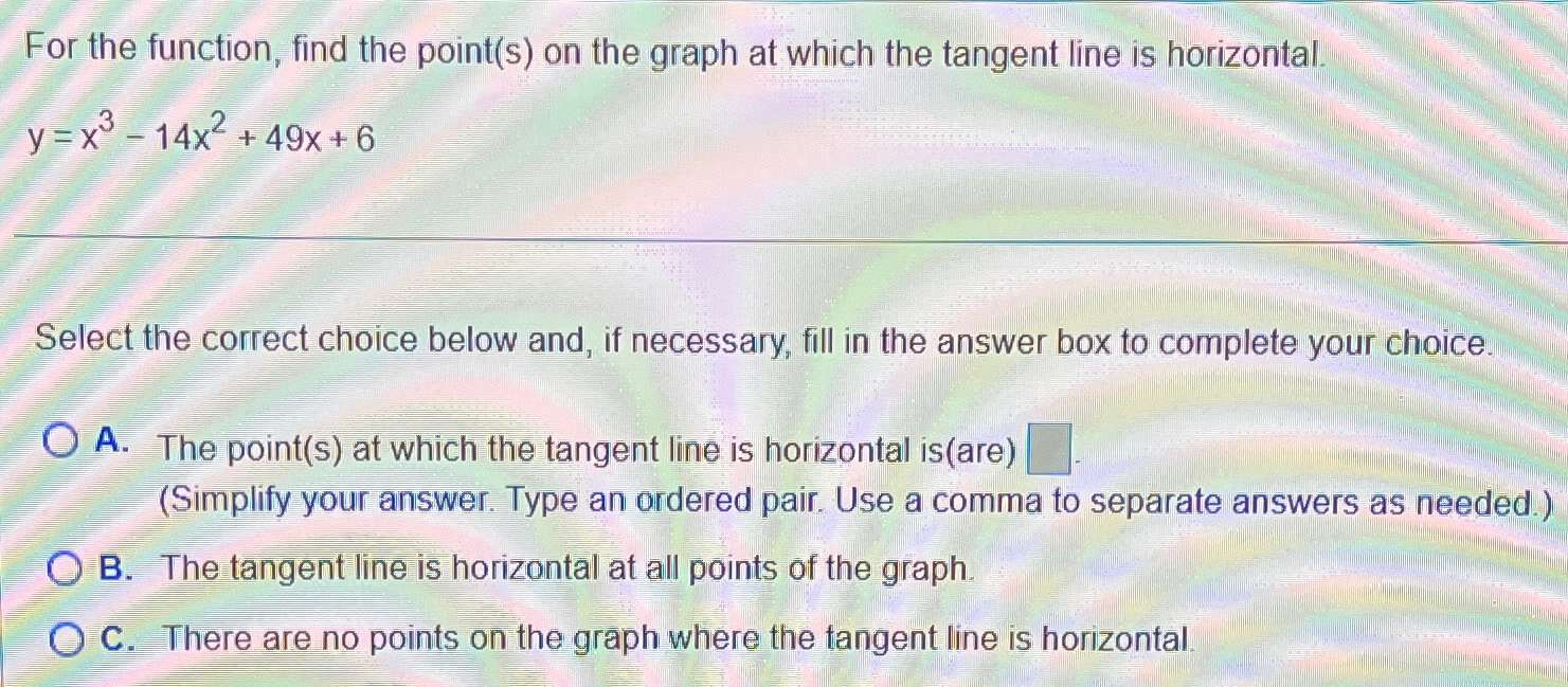 Solved For the function, find the point(s) ﻿on the graph at | Chegg.com