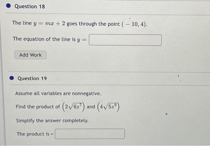 Solved Question 18 The line y = mx + 2 goes through the | Chegg.com
