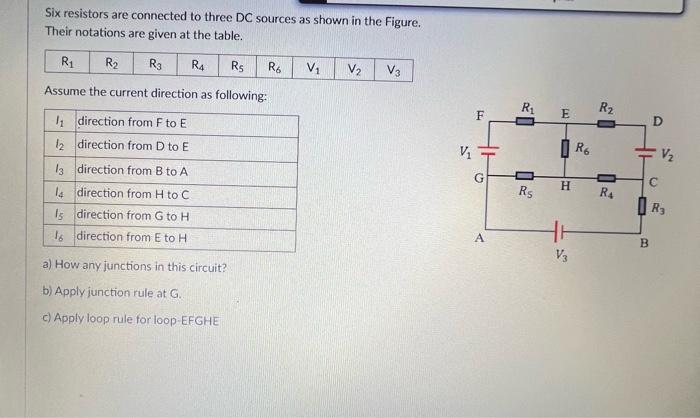 [Solved]: Six resistors are connected to three DC sources a