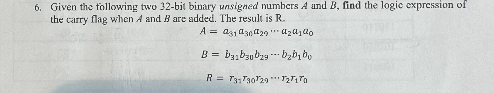 Solved Given the following two 32-bit binary unsigned | Chegg.com