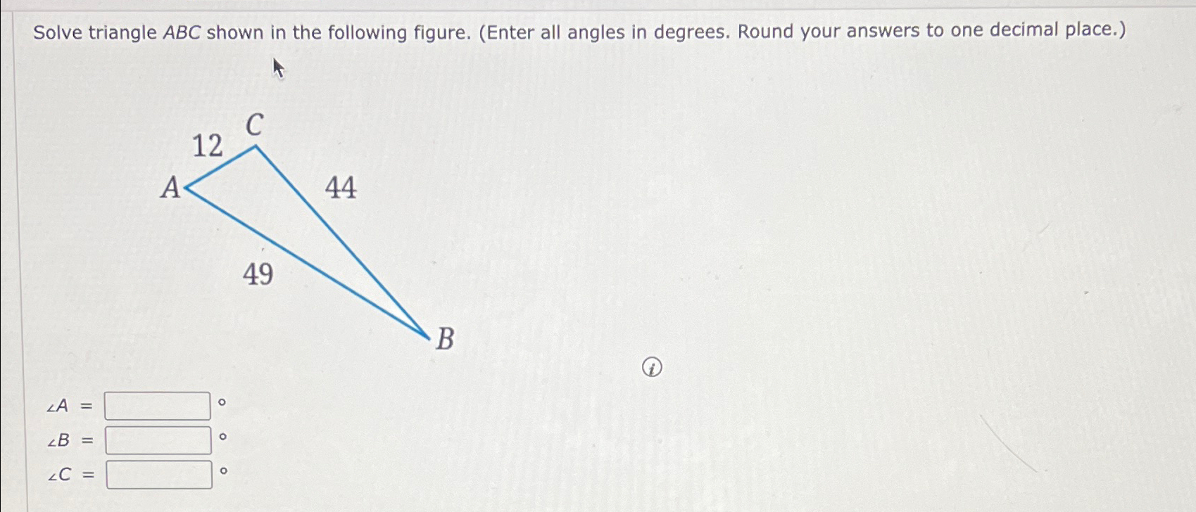 Solved Solve triangle ABC shown in the following figure. | Chegg.com
