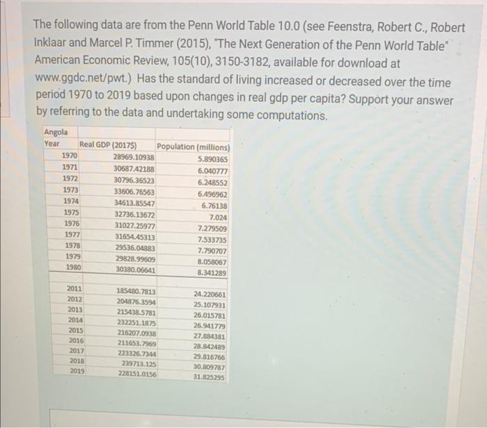 Solved The following data are from the Penn World Table 10.0 | Chegg.com