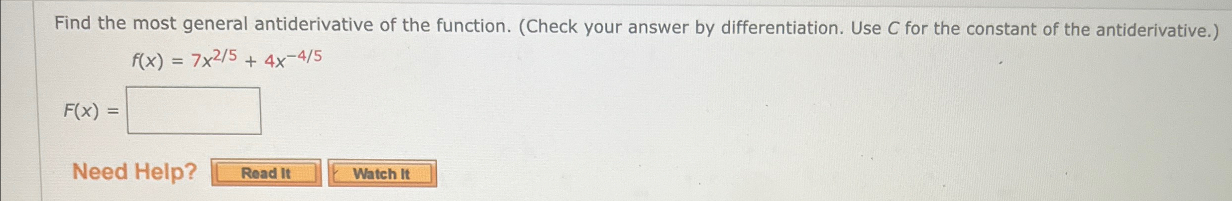 Solved Find the most general antiderivative of the function. | Chegg.com