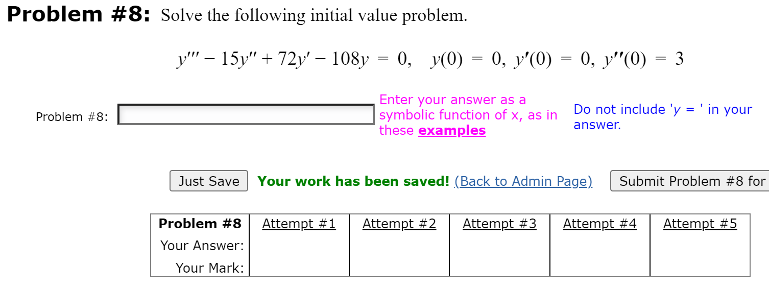 Solved Problem #8: Solve the following initial value | Chegg.com