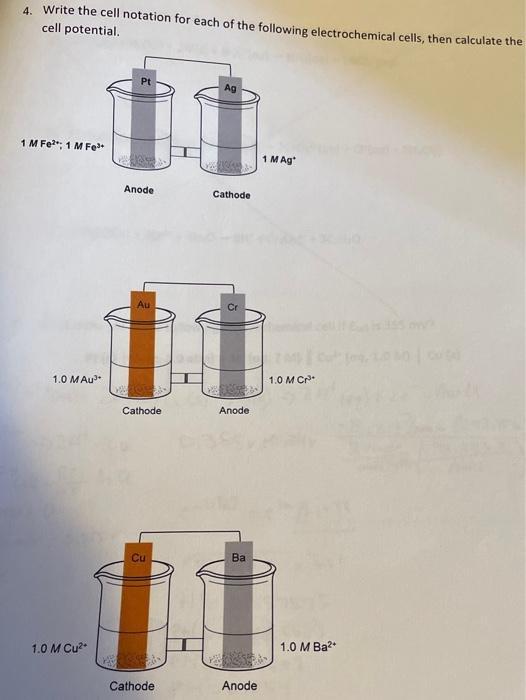 4. Write the cell notation for each of the following | Chegg.com