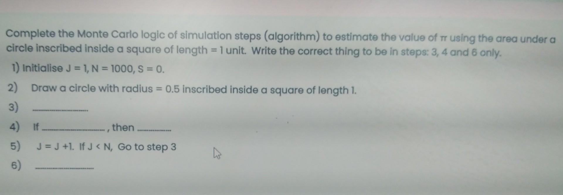 Solved Complete the Monte Carlo logic of simulation steps | Chegg.com