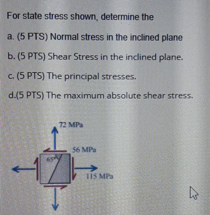 Solved For state stress shown, determine the a. (5 PTS) | Chegg.com