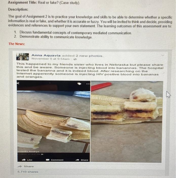 Assignment Title: Real or fake? (Case study) | Chegg.com