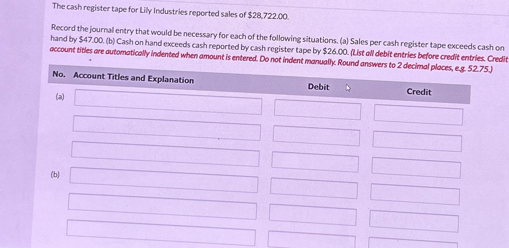 Solved The cash register tape for Lily Industries reported | Chegg.com
