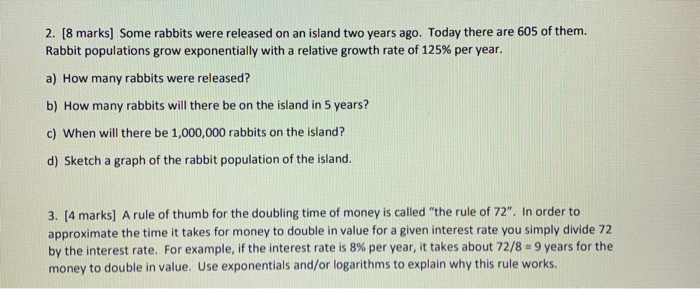 Solved 2. (8 marks] Some rabbits were released on an island | Chegg.com