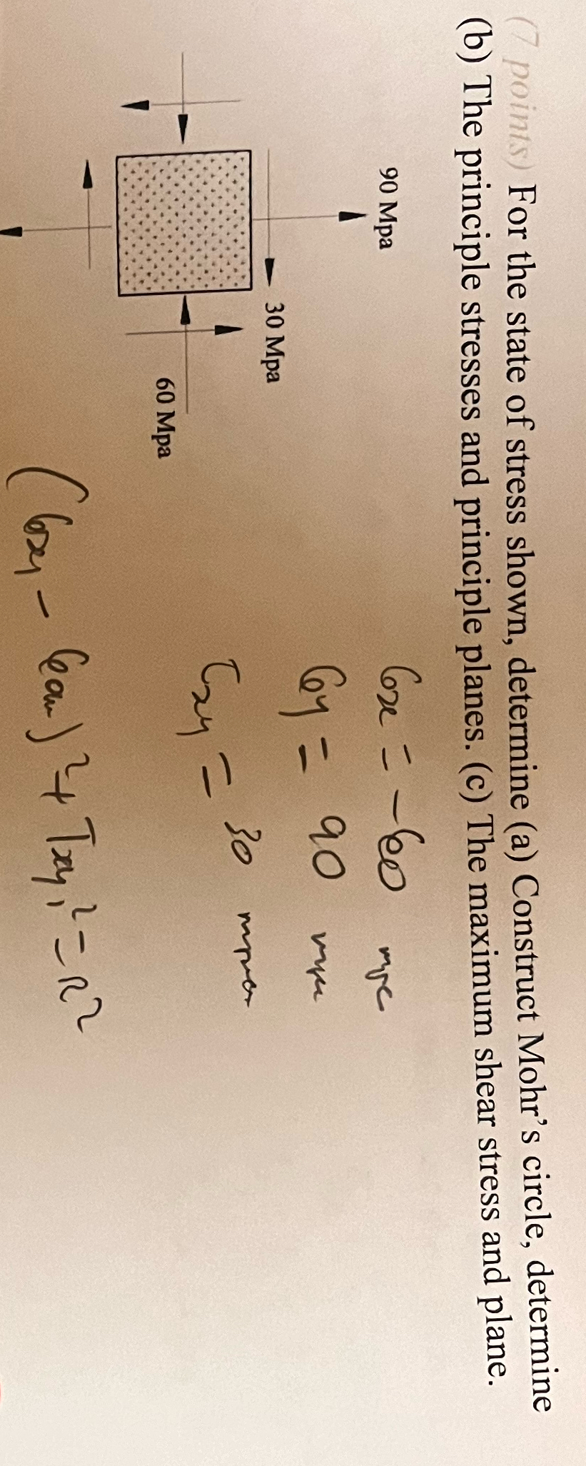 Solved (7 ﻿points) ﻿For the state of stress shown, determine | Chegg.com