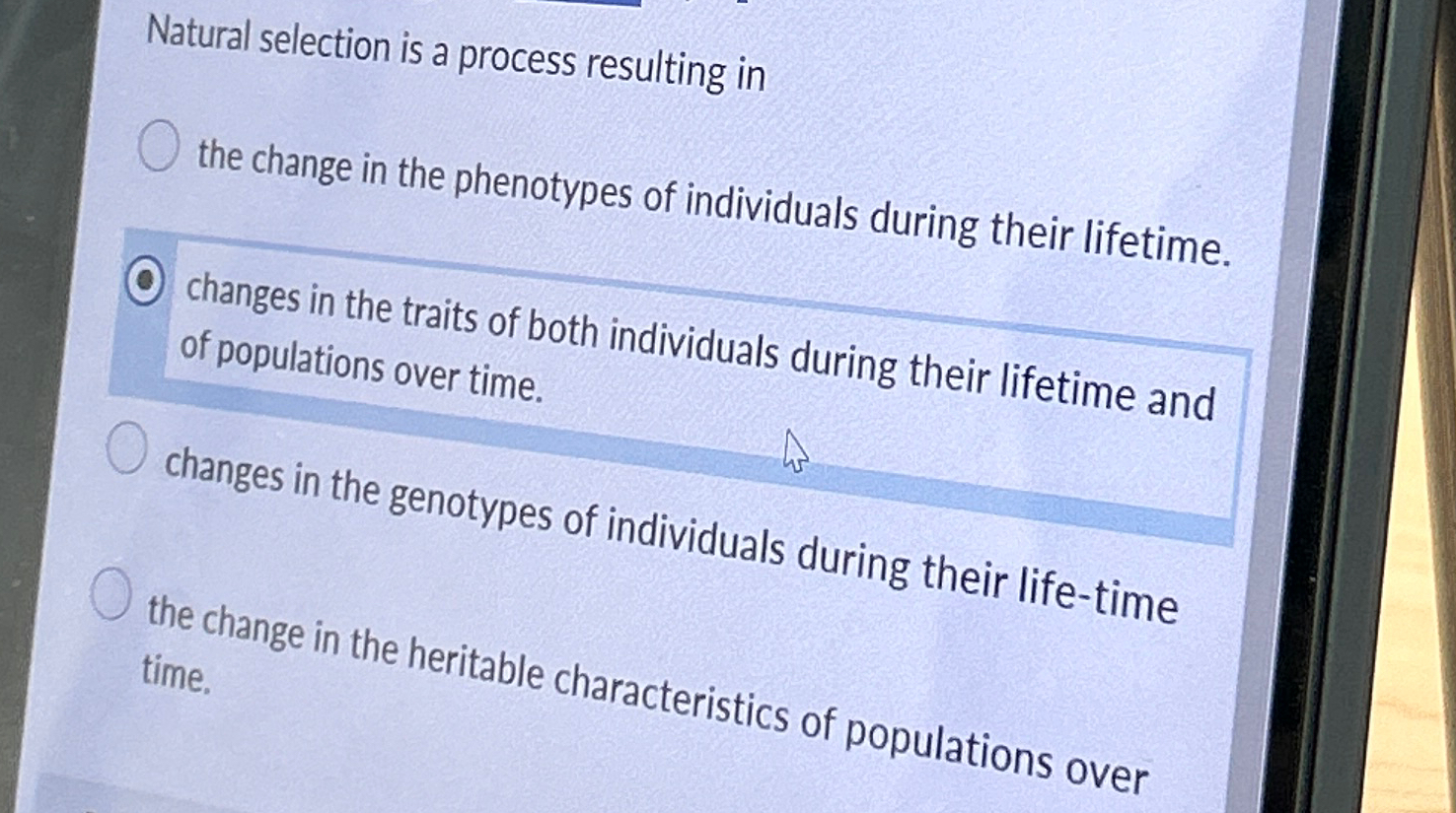 Solved Natural selection is a process resulting inthe change | Chegg.com