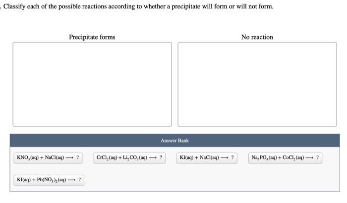 Solved Classify each of the possible reactions according to | Chegg.com