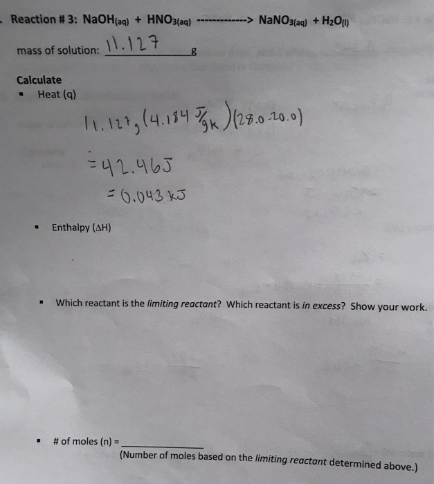 Solved Reaction #3: NaOH(aq) + HNO3(aq) -------> NaNO3(aq) + | Chegg.com