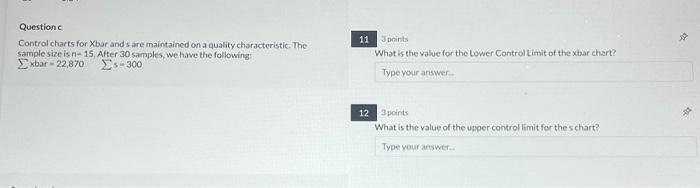 Solved Question C Control charts for Xbar and s are | Chegg.com