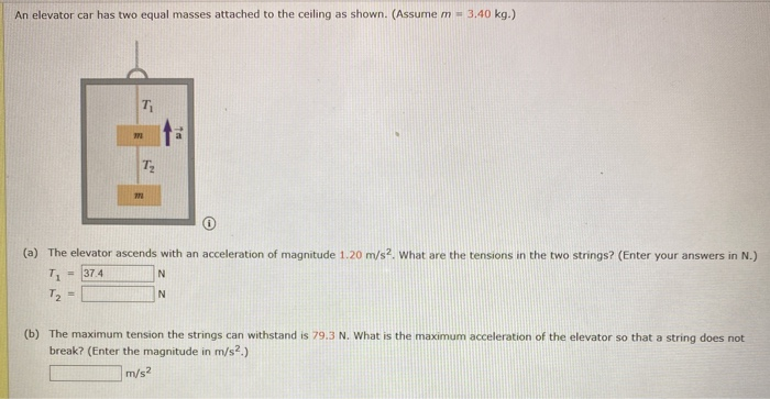 Solved An elevator car has two equal masses attached to the | Chegg.com