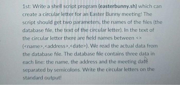 Solved a 1st: Write a shell script program (easterbunny.sh) | Chegg.com