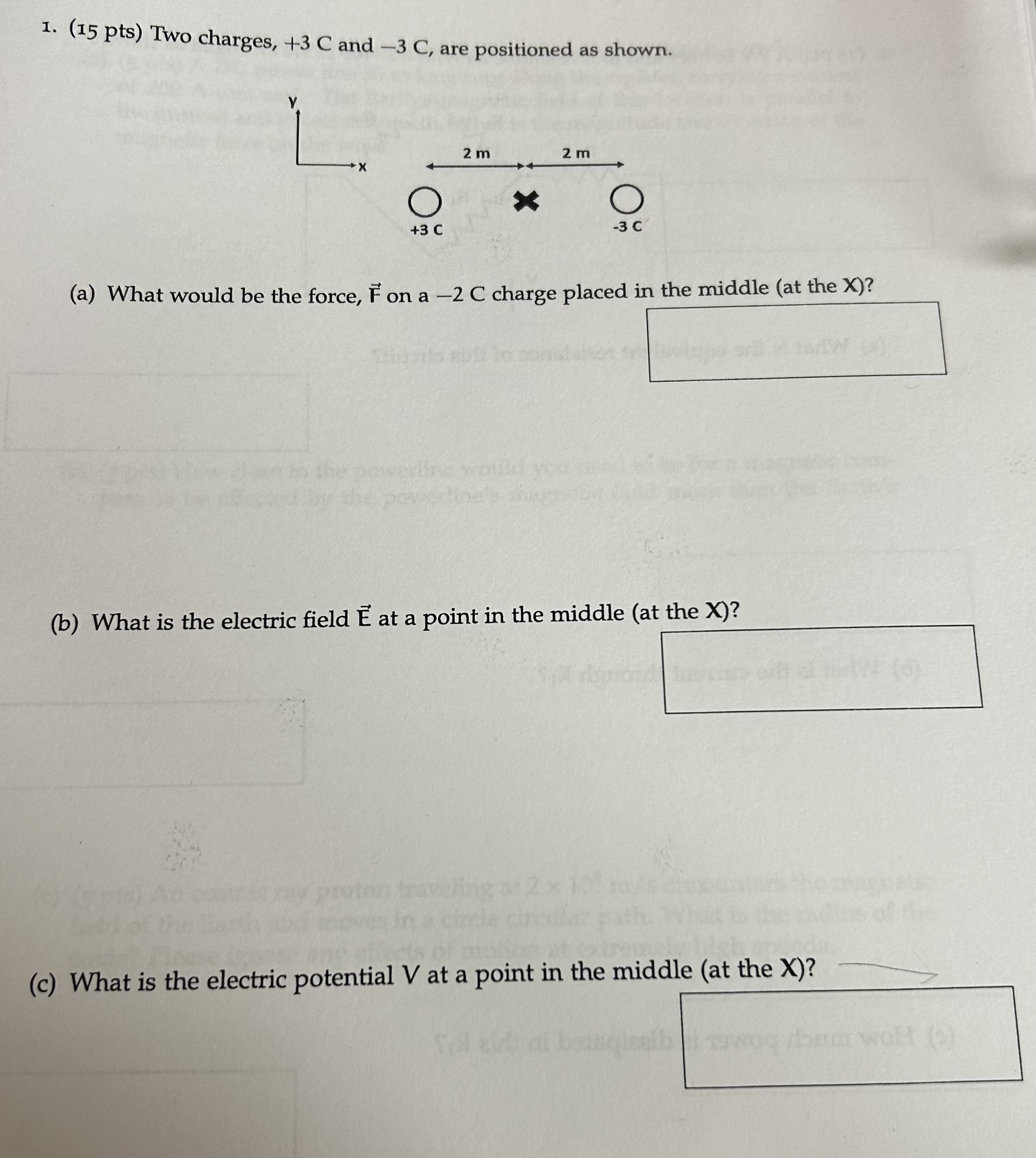 Solved ( 15 ﻿pts) ﻿Two charges, +3C ﻿and -3C, ﻿are | Chegg.com