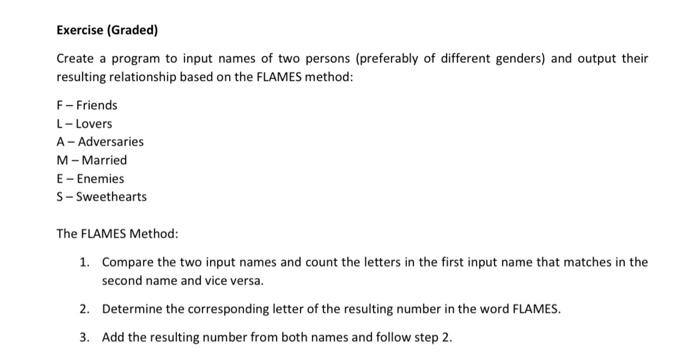 Solved Exercise (Graded) Create a program to input names of | Chegg.com