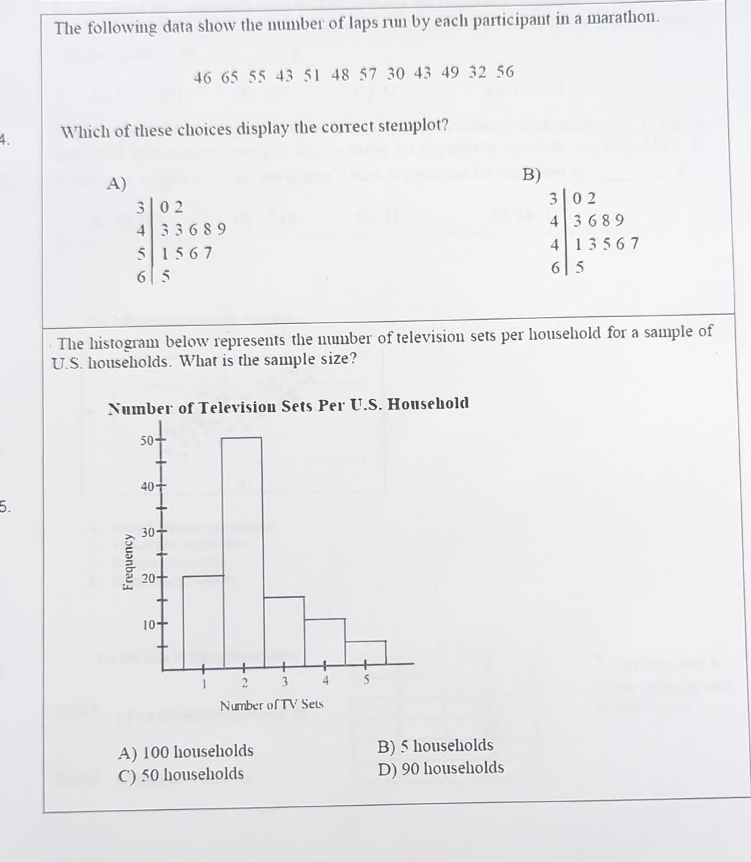 Solved Which of these choices display the correct stemplot? | Chegg.com
