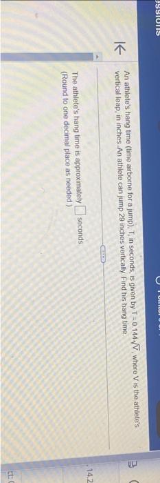 Solved An athlete's hang time (time airborne for a jump). T, | Chegg.com