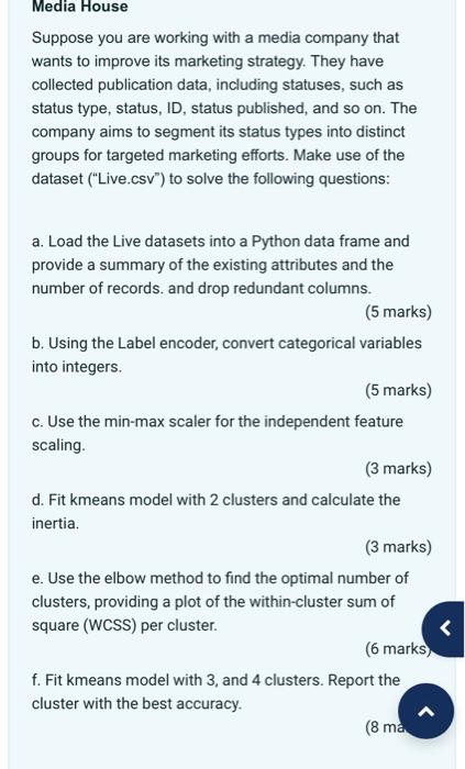 Solved Media House Suppose you are working with a media | Chegg.com
